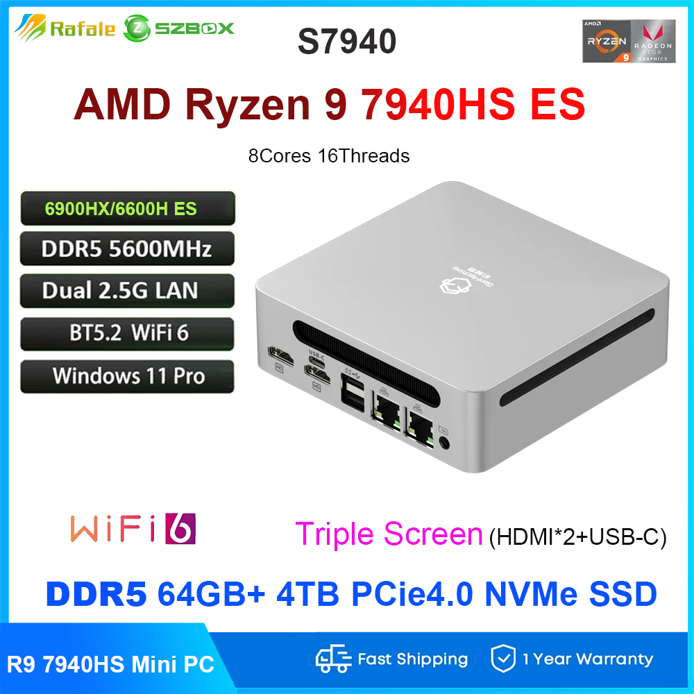 SZBOX MINI PC AMD R9 7940HS 6900HX DDR5 5600Mhz NVME SSD WINS 11 WIFI6 ...