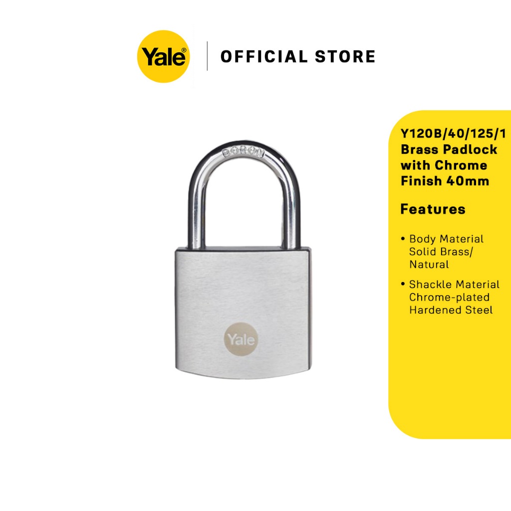 Yale Y120B 40mm Outdoor Boron Brass Padlock with Chrome Finish Y120B/40 ...