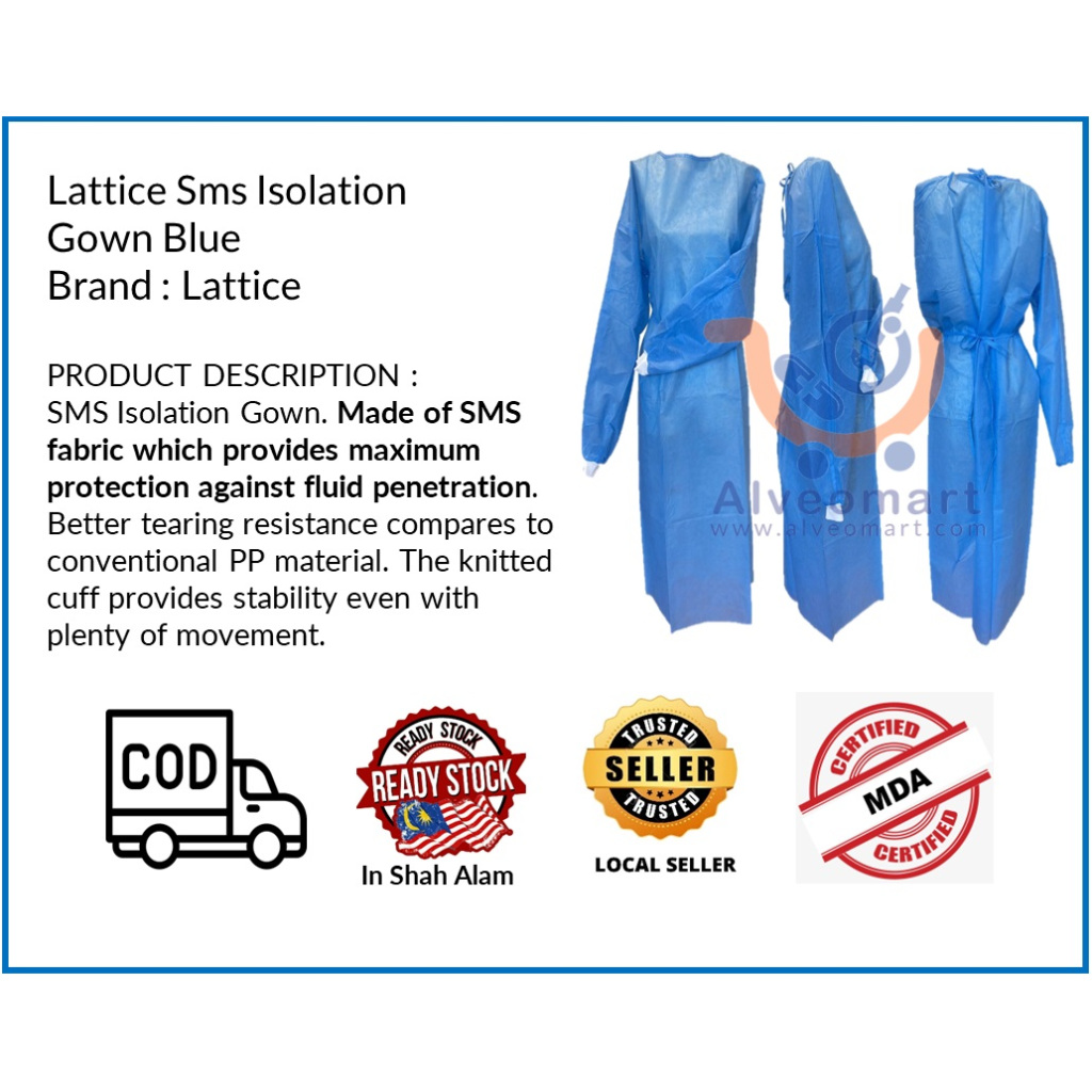 Lattice Sms Isolation Gown Colour Blue Shopee Malaysia