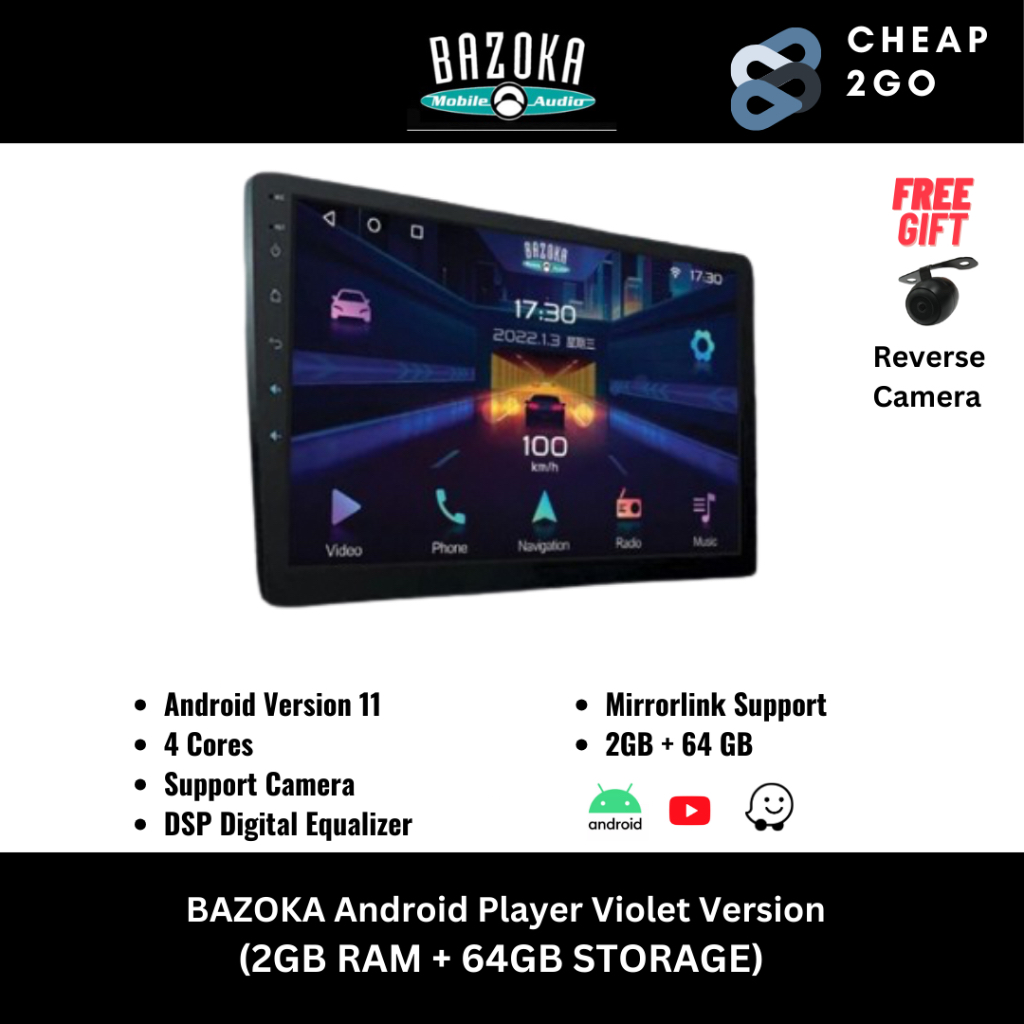 BAZOKA Car Android Player 9" & 10" inch (2GB RAM+64GB STORAGE) Quad ...