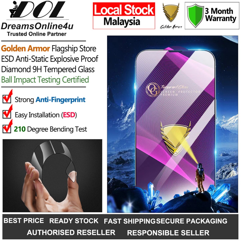 Golden Armor OG Anti-Static ESD 9H Anti-fingerprint Tempered Glass ...