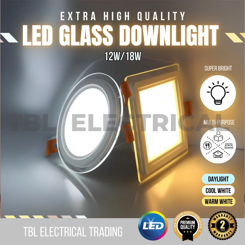 🔥SIRIM🔥LED Glass Downlight 12W 18W Round Square Glass Recessed ...