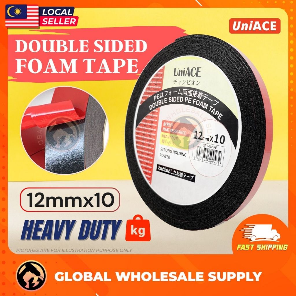 UniACE 12mmx10 Double Sided PE Foam Tape Heavy Duty Heat Resistance ...