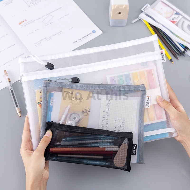 Simple Transparent Mesh Pencil Case Nylon Pencil Pouch Pencil Bag Zip ...