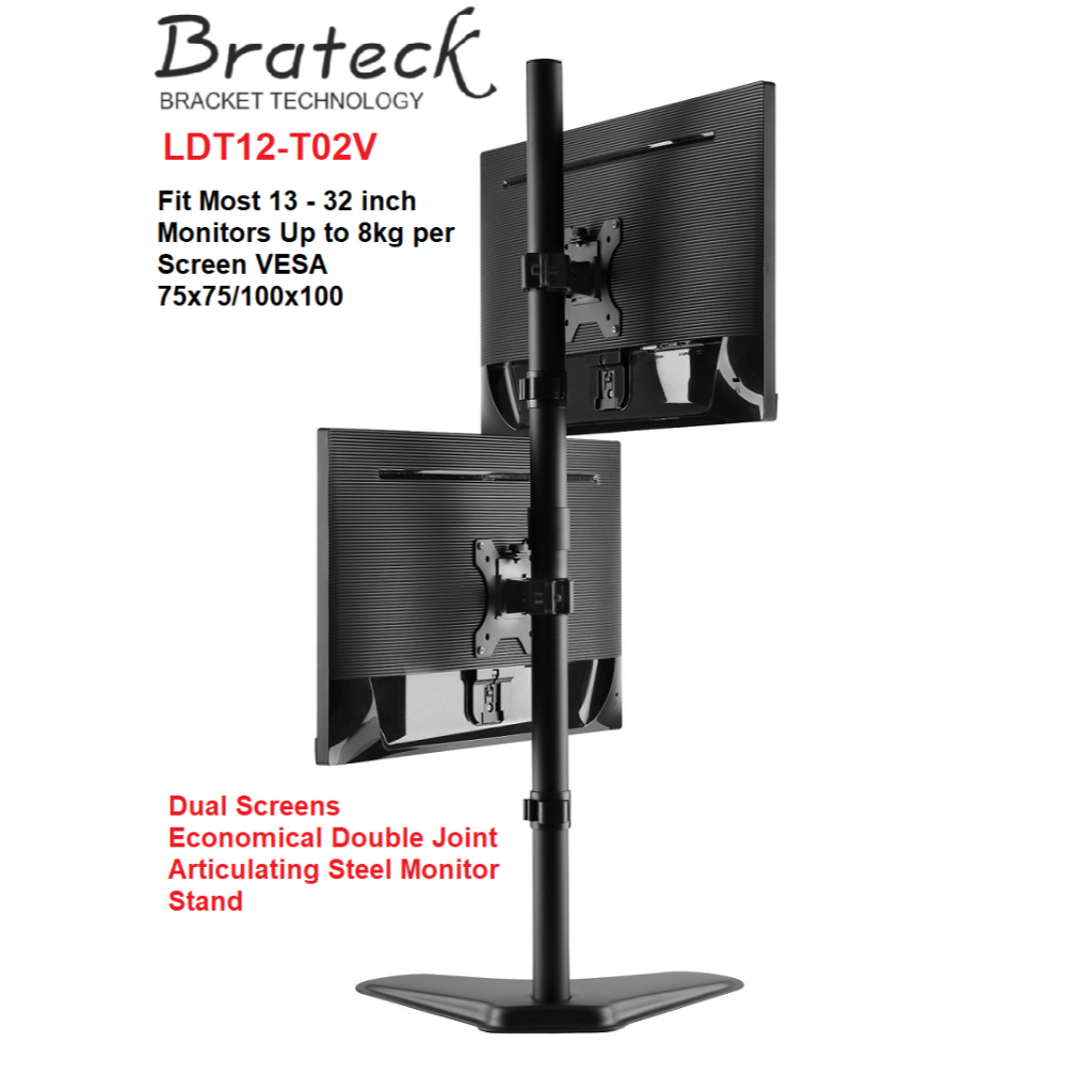 Brateck LDT12-T02V 13-32 inch Dual Monitor Vertical Desk Stand - Steel ...