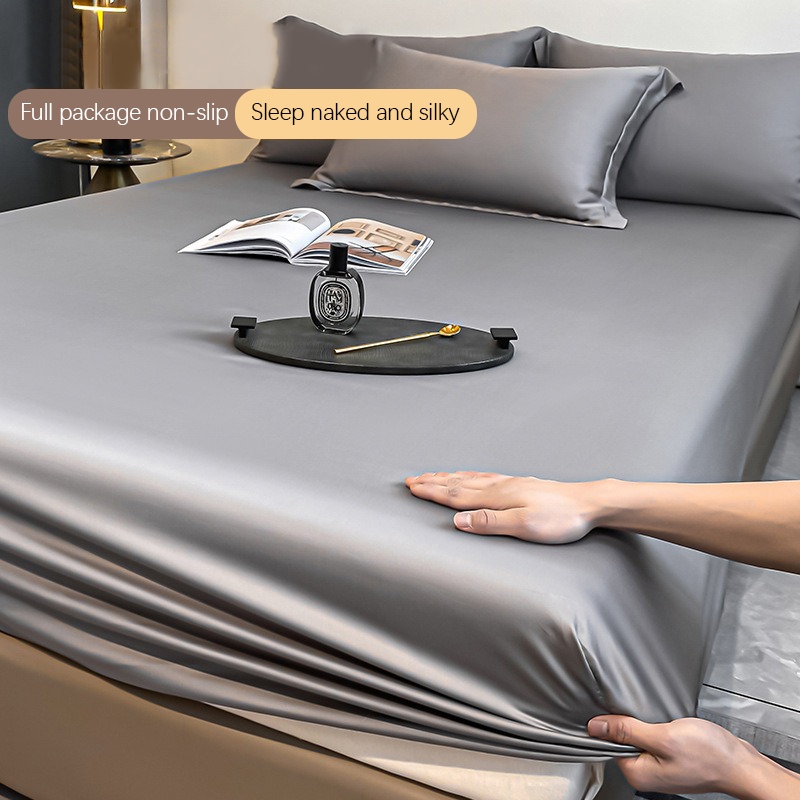 Satin Soft Silk Solid Bed Sheet Queen/King Getah Keliling Fitted Cadar ...