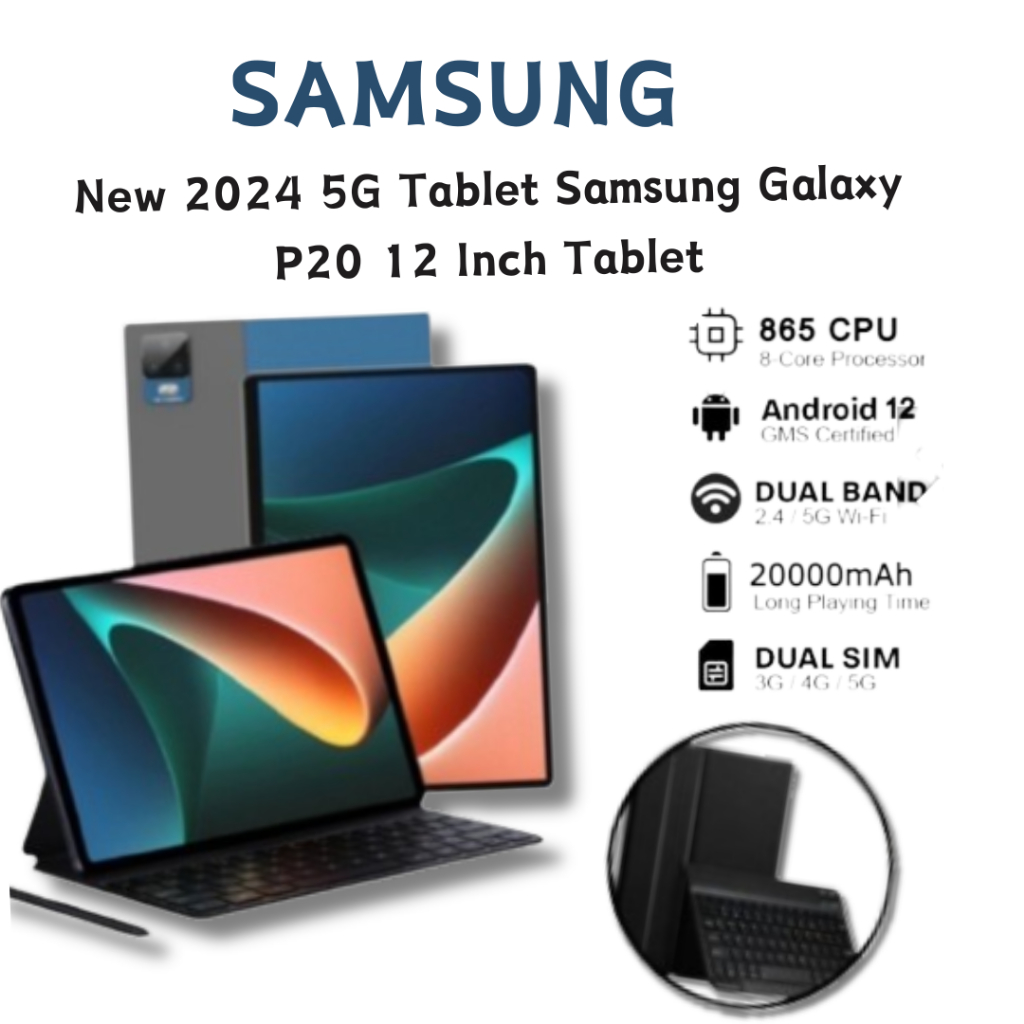 NEW 2024 5G Tablet Samsung Galaxy P20 12 Inch Tablet 16GB+512GB Learning Tablet for Online ...