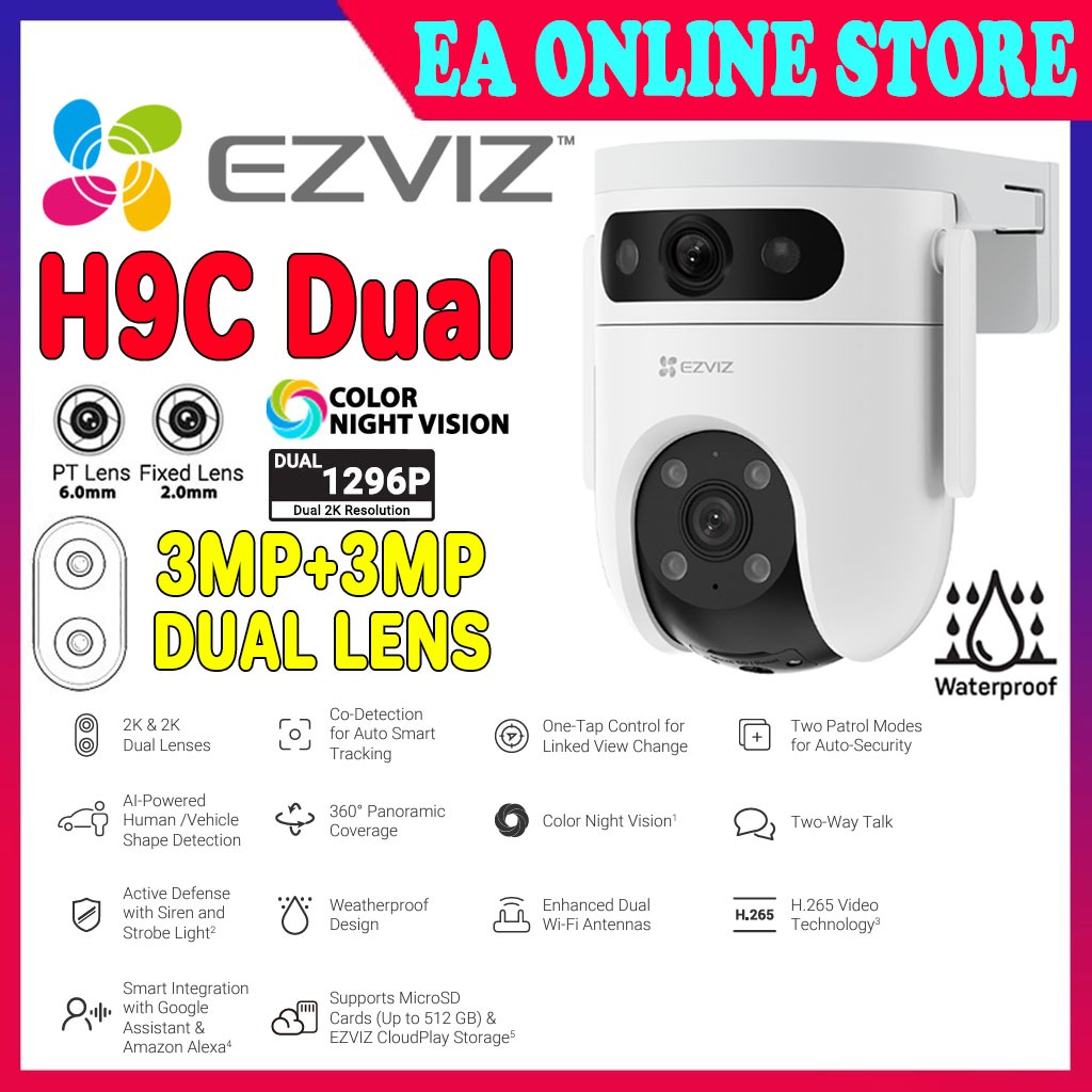 Ezviz H9C Dual Lens (3MP + 3MP) 2K Waterproof Pan/Tilt Two Way Talk ...