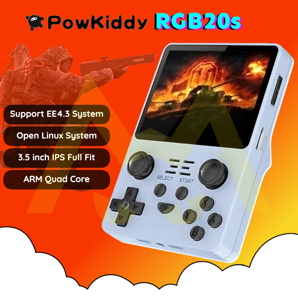 [LOCAL STOK] POWKIDDY RGB20S Handheld Game Console Retro Open Source System RK3326 3.5-Inch IPS ...