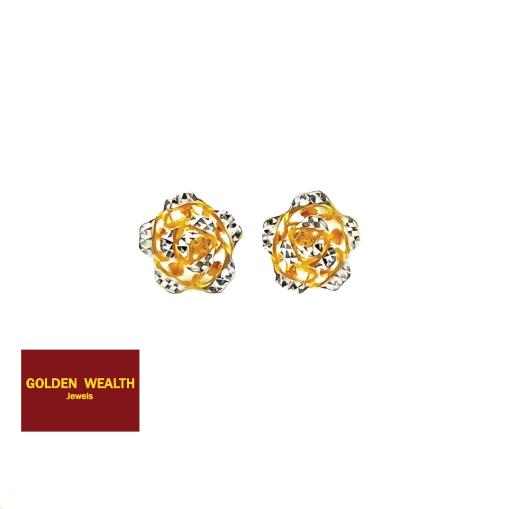 ️916 Gold Flower Earrings Subang bunga Emas 916黄金玫瑰花耳环 | Shopee Malaysia