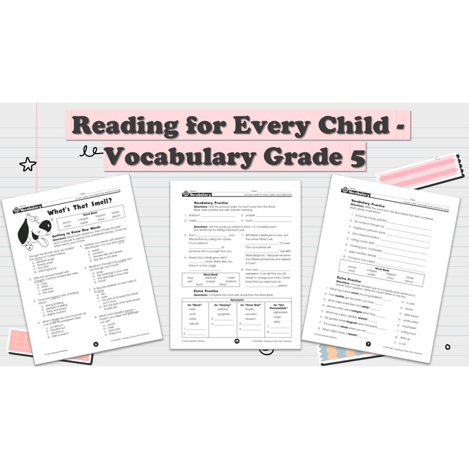 [PRE377] 82 pages Reading for Every Child -Vocabulary Grade 5 Worksheet ...
