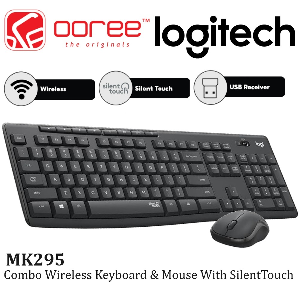 Logitech Mk295 Silent Full Size Comfort Wireless Keyboard And Mouse Combo Set With Spill Proof