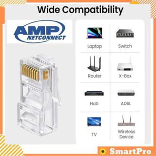 100pcs AMP NETCONNECT RJ45 Cat5E Cat6 Crystal Modular Plug Connector 8P8C 8 Pin Lan Network ...