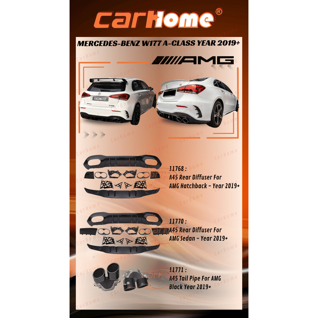 Mercedes Benz W177 A Class 2019+ REAR DIFFUSER FOR AMG HATCHBACK AMG ...