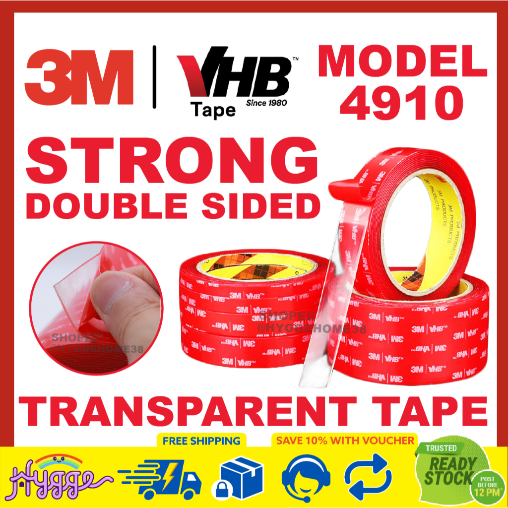 3M Double Sided Tape Clear Transparent 4910 Acrylic Strong Heavy Duty Heat Resistant Glass ...