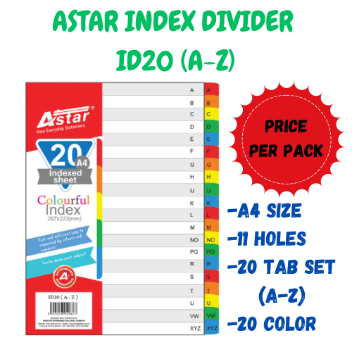 ASTAR A4 COLOURFUL High quality PP INDEX DIVIDER ID05C/ID10C/ID12C ...