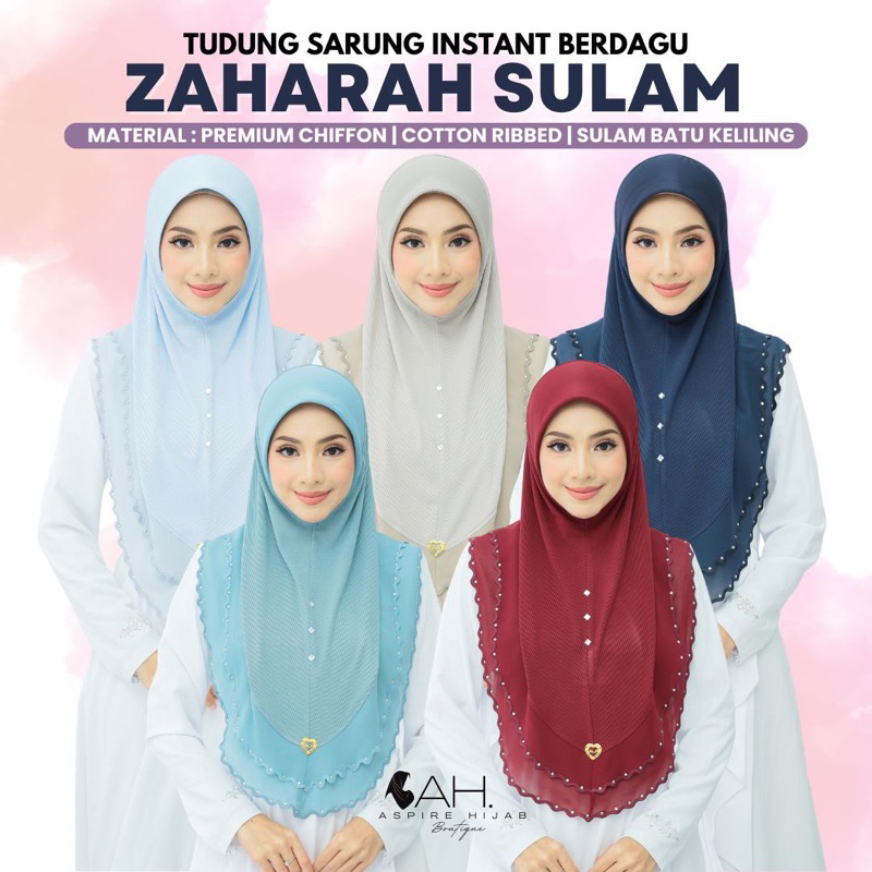 Tudung Sarung Zaharah Sulam Cotton Ribbed | 2 Layer Chiffon Sulam ...