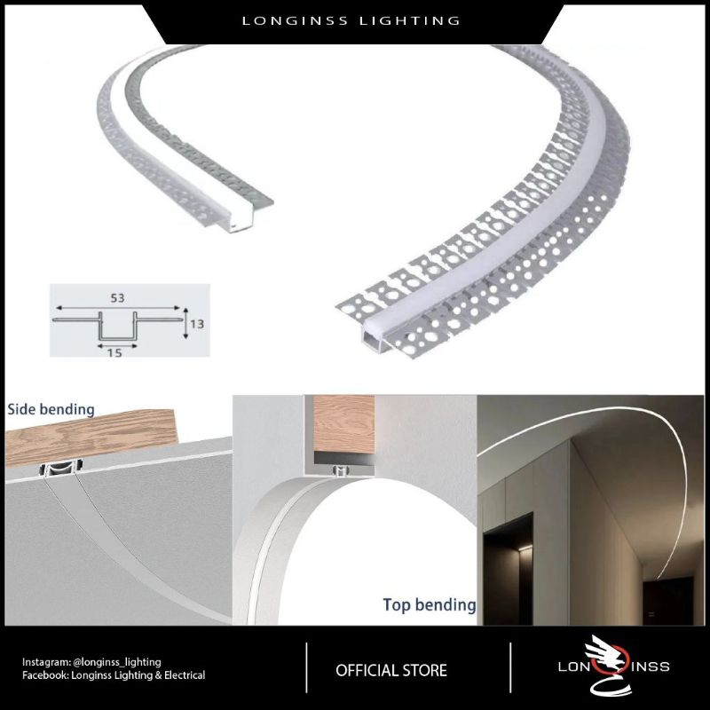 LED Aluminium Profile Recessed Plaster Ceiling 双花边龙骨 Silver 3 Meter ...