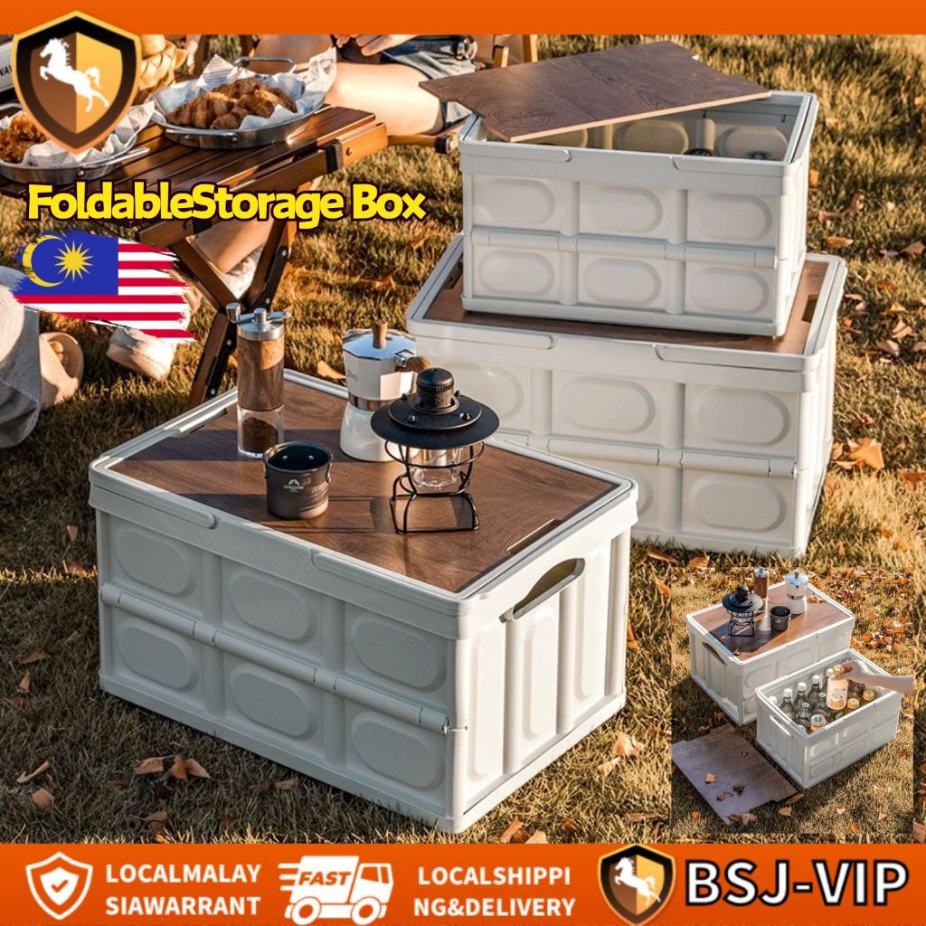 Kotak penyimpanan kemah luar boleh dilipat dengan kotak penyimpanan penutup kayu Foldable car ...
