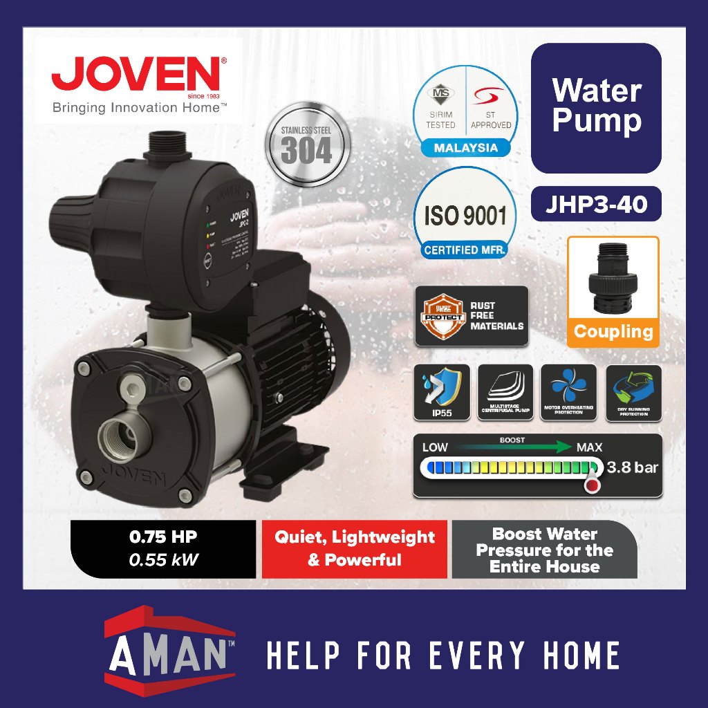 JOVEN Automatic Domestic Water Pump Water Booster Pump Home Living Shower Pam Air 0.75HP JHP3-40 ...