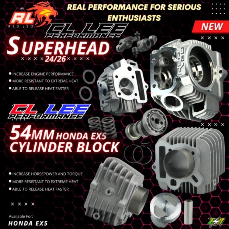 RED LEO RACING 24/26 & 24/27 HEAD FOR EX5 WAVE 100 AND BLOCK 54MM FOR ...