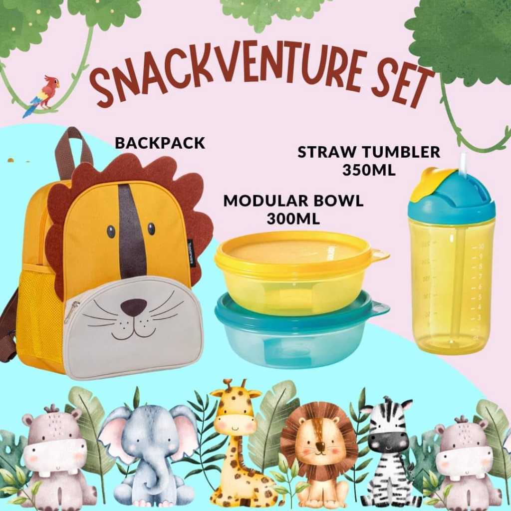 Tupperware Snackventure Set Backpack Back to School Kids Limited Edition 350ml Twinkle Straw ...