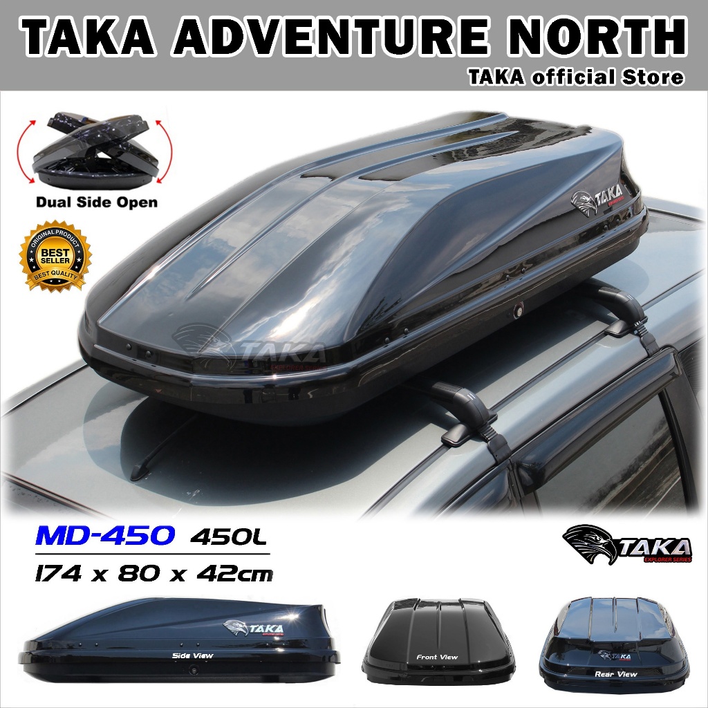 TAKA MD-450 Car Roof Box [Explorer Series] [XL Size] [Glossy Black ...