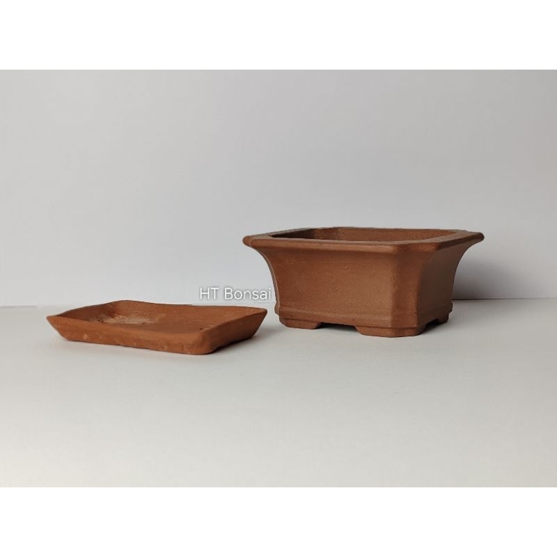 Bonsai Pot - Small Unglazed Ceramic Clay Rectangular Shallow Penjing ...