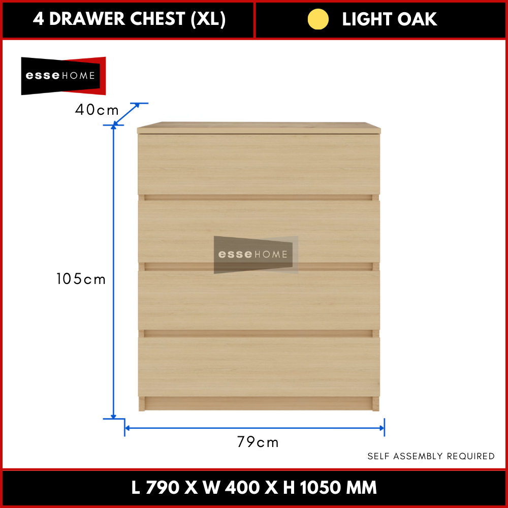 [105CM XL] EsseHome 4 Layer Chest Drawer Papan Tebal Almari Laci Almari ...