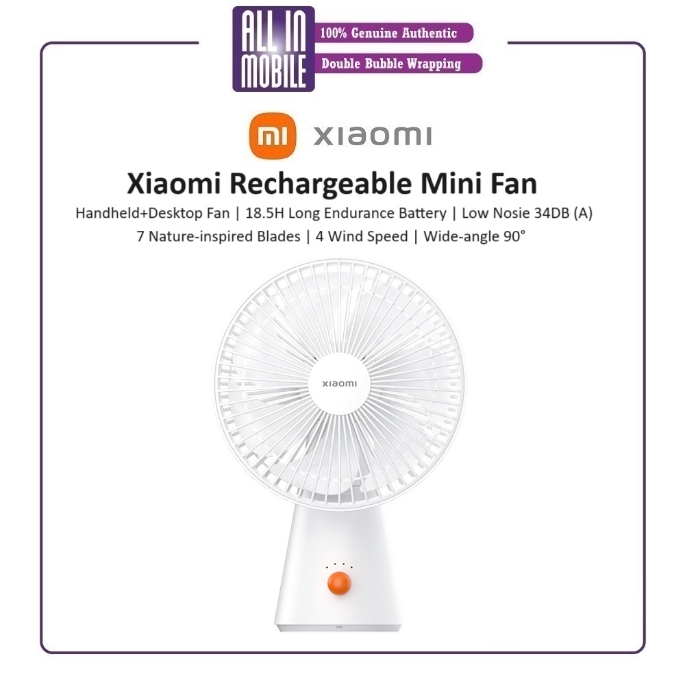 Xiaomi Rechargeable Mini Fan (Desktop + Handheld | 7 Blades | 4000mAh ...