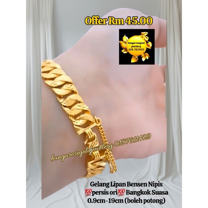 🔥Gelang Lipan Bensen Nipis 💯persis ori💯 Bangkok Suasa 0.9cm-19cm (boleh ...