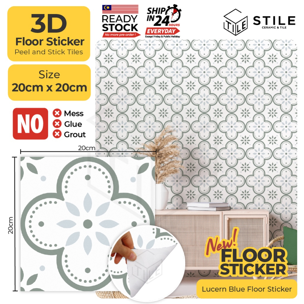Lucern Blue PVC Floor Sticker Waterproof Wallpaper Self Adhesive ...