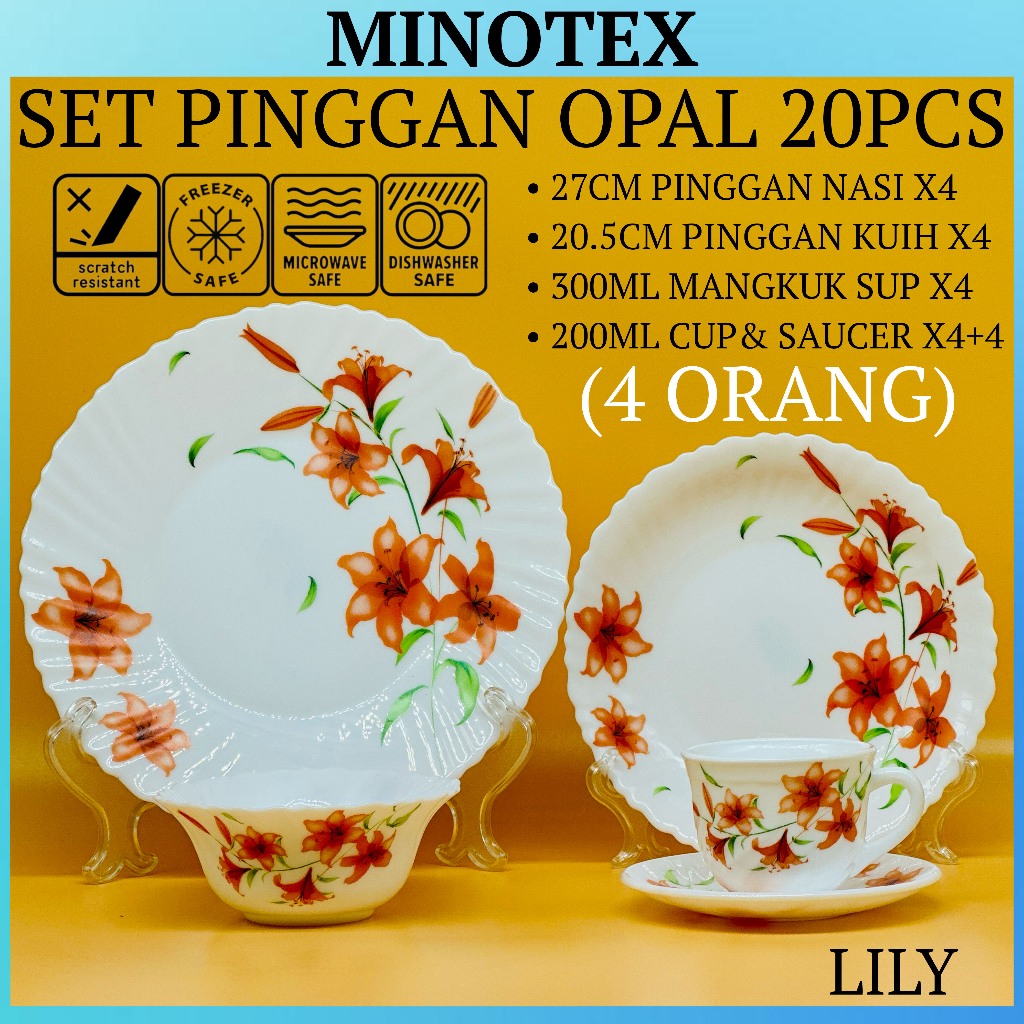 Set Pinggan Opal 20pcs (4 Orang) Pinggan Mangkuk Set / Pinggan Kaca ...
