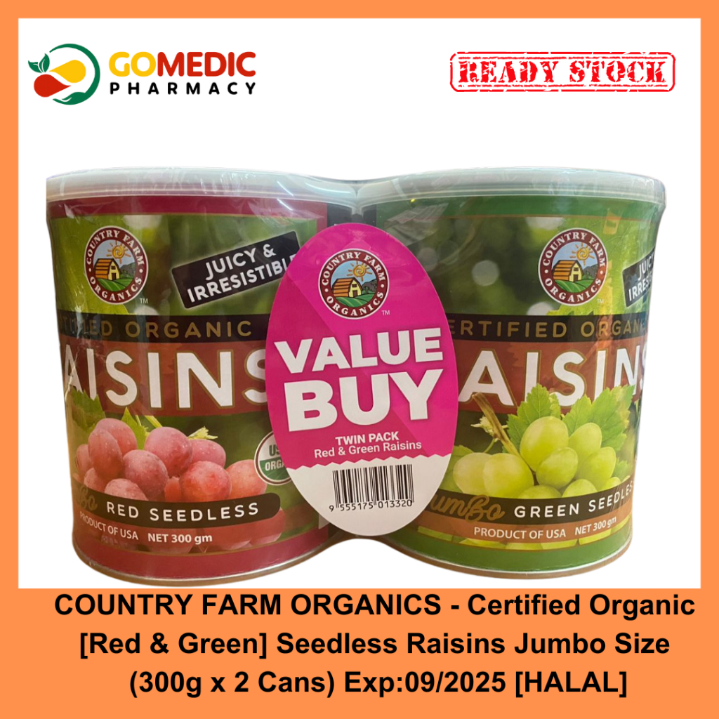 COUNTRY FARM ORGANICS Certified Organic [Red & Green] Seedless Raisins ...