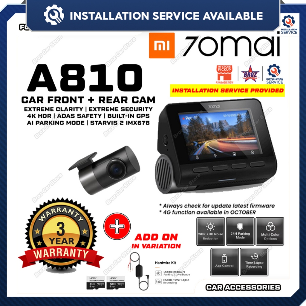 [New Launch] 70mai A810 4K Dash Cam Dual Vision Car Recorder with GPS ADAS UHD Resolution HDR ...