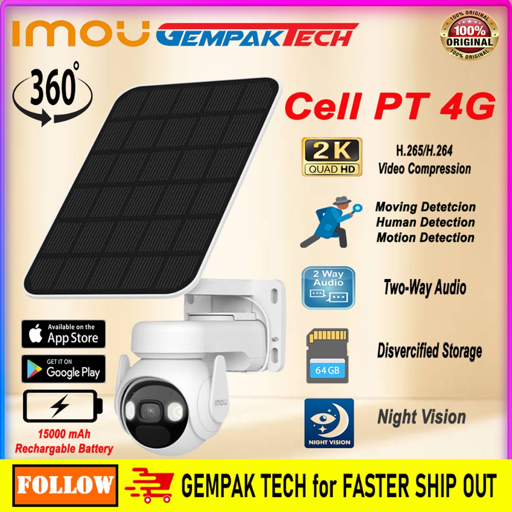 IMOU Cell PT 4G Kit 3MP Solar Security Camera with Night Vision,360 ...
