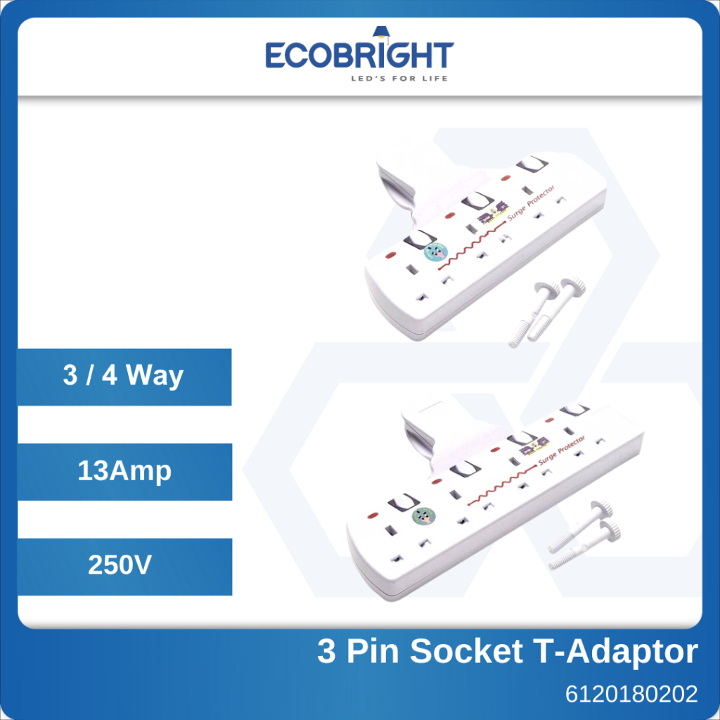 Ecobright 3way 4way T Adaport 3pin Socket T Wall Extension Sirim Surge Shopee Malaysia