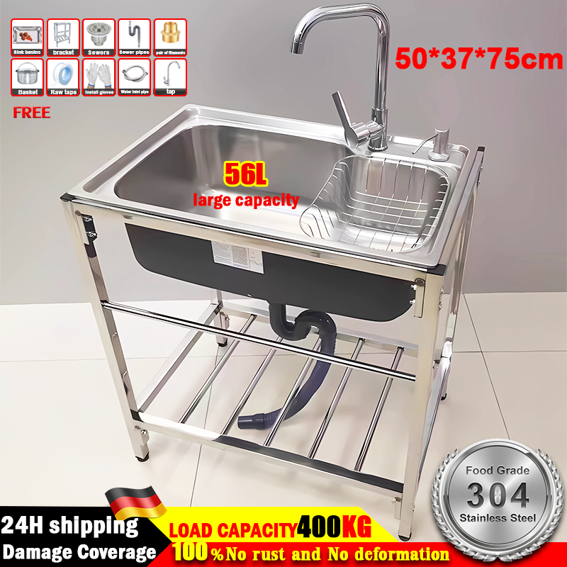 sinki dapur 50*37*75cm 304 stainless steel kitchen sink single bowl ...