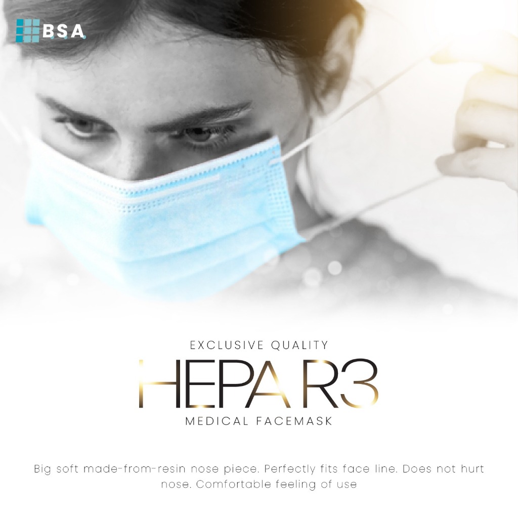 Face Mask BSA HEPA R3 Japan Quality Medical Face Mask Adult/Kids/Children Earloop/Tie-On ...
