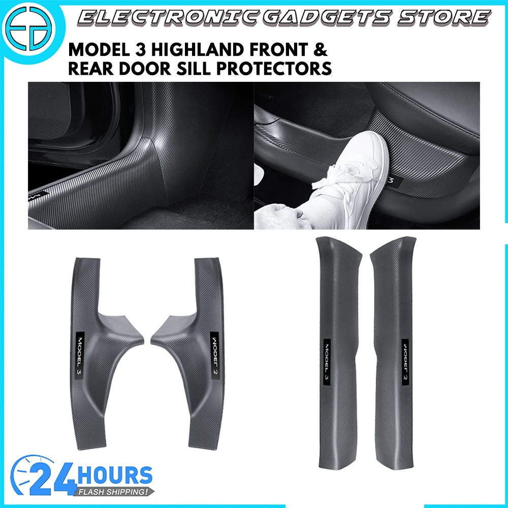 Model 3 Highland Front & Rear Door Sill Protectors Carbon Fiber Style ...