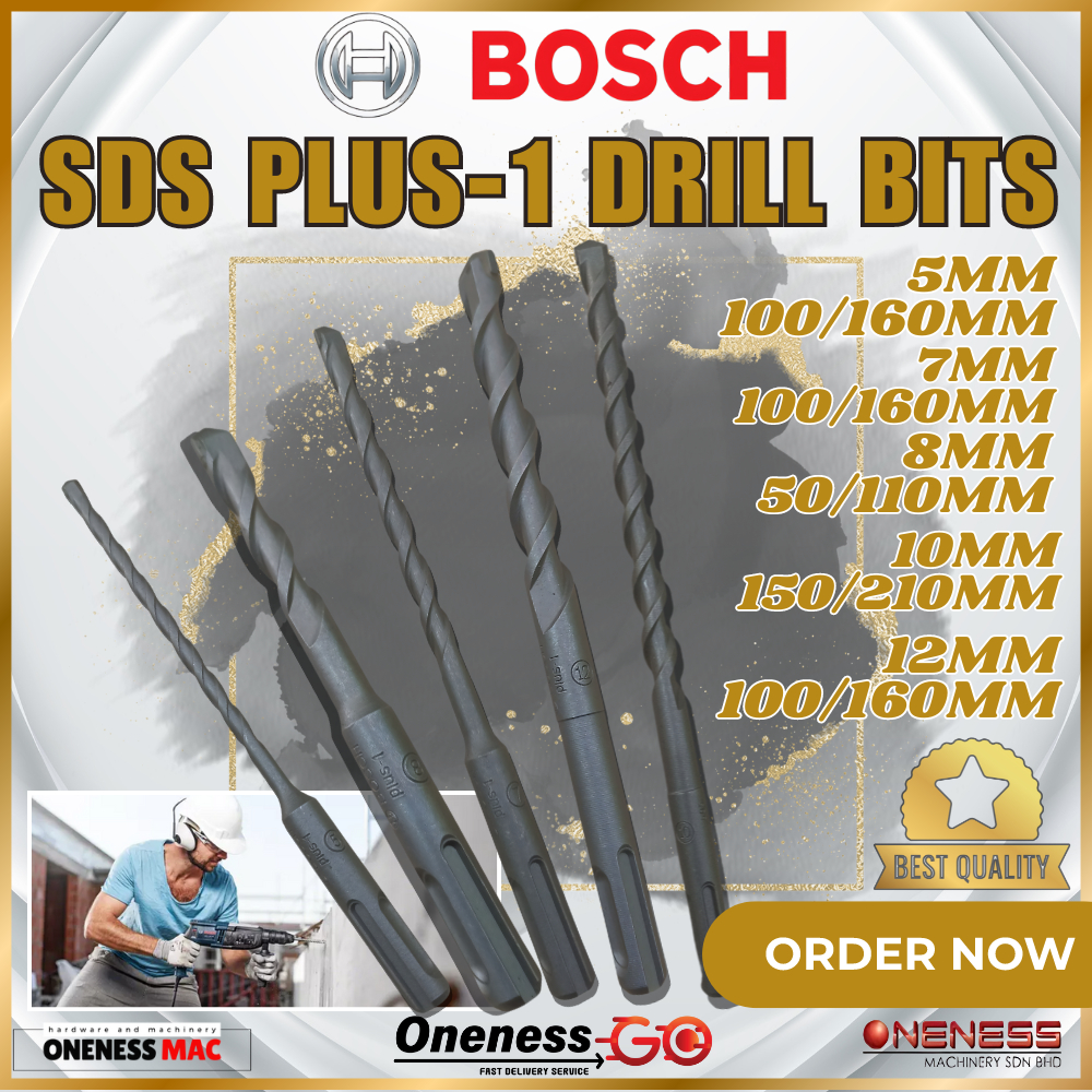 "BOSCH - SDS PLUS-1 DRILL BITS" 5MM 100/160MM, 7MM 100/160MM, 8MM 50/110MM, 10MM 150/210MM, 12MM ...