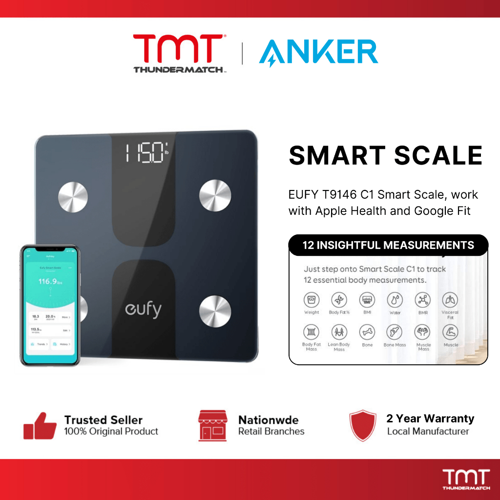 Anker Eufy Smart Wireless Digital Bathroom Scale C1 with Bluetooth ...