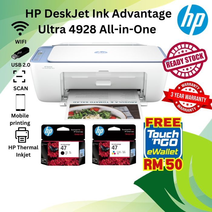 HP DeskJet Ink Advantage Ultra 4928 All-in-One Printer ink hp 47 ...