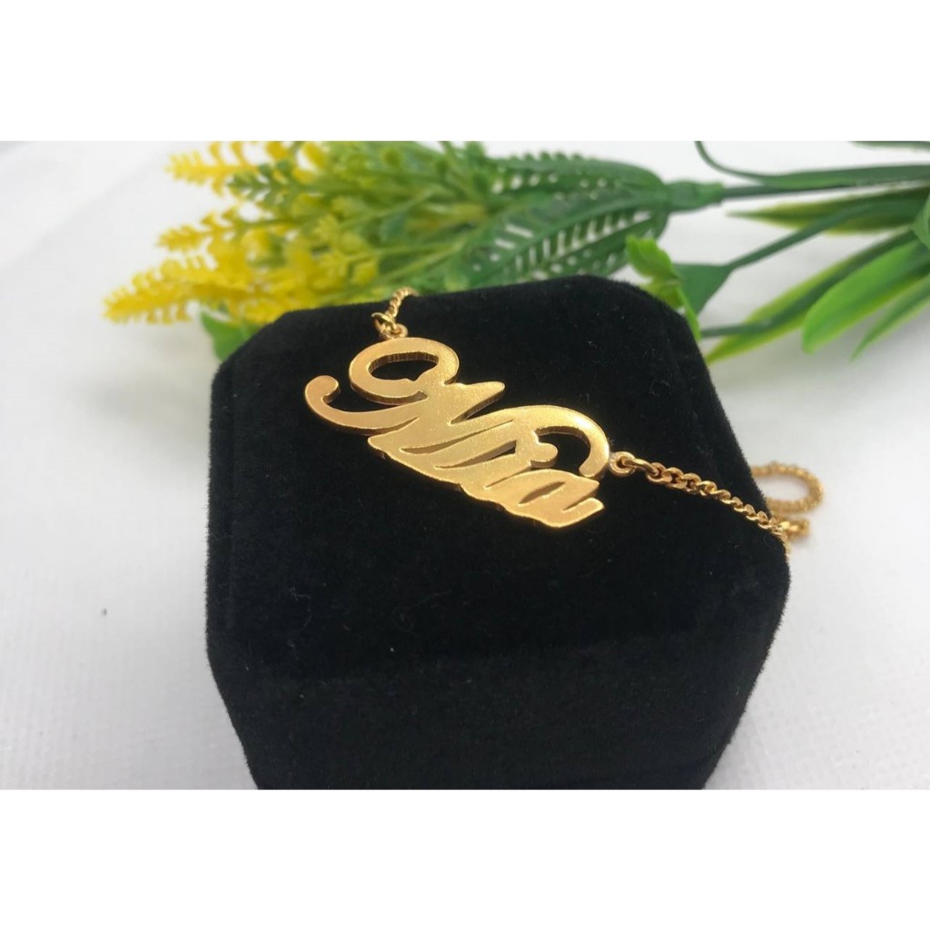 loket ukiran nama + rantai leher original silver 925 ( sadur emas ...