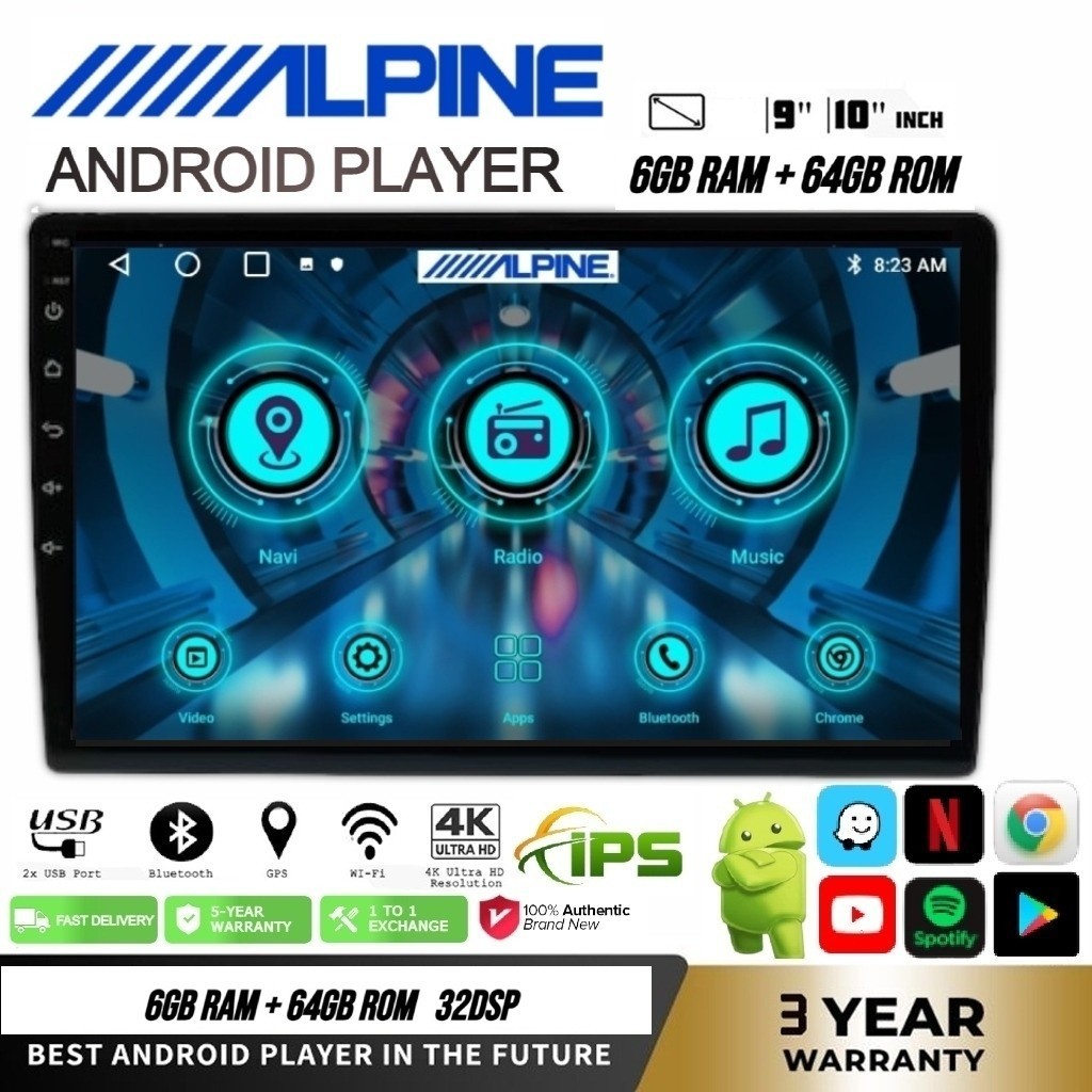 [6GB RAM+64GB ROM] 💥Double Cooling System💥 QLED Alpine Android Player 9 ...