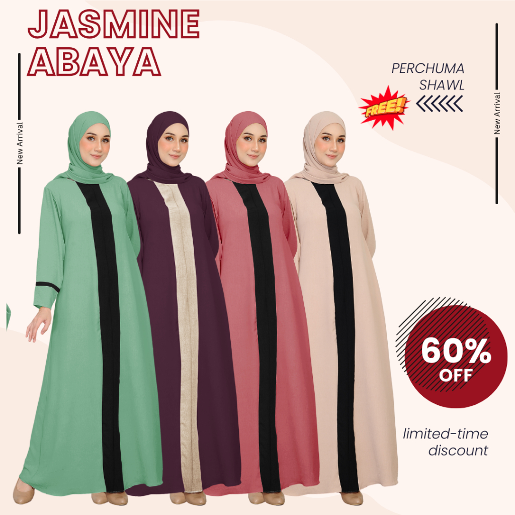 JASMIN ABAYAH JUBAH WITH PERCUMAH SHWAL FREE SHWAL IRONLESS VIRAL 2024 ...
