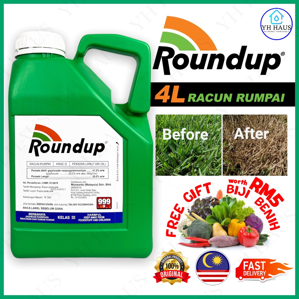 4L Roundup Glyphosate 41% Weed Killer (Racun Rumput Lalang/Ubat rumput ...
