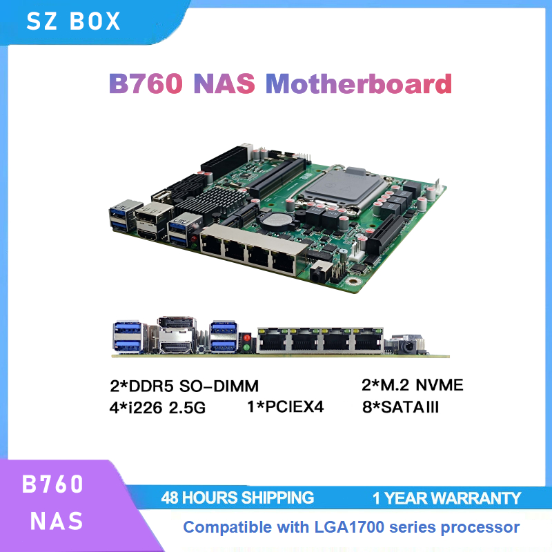 ITX B760 NAS Motherboard Home Processor LGA1700 CPU 2*DDR5 2*M.2 NVME ...