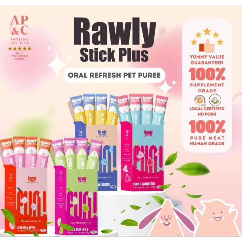 Amelisa Pet & Co. Rawly Stick Plus Oral Refresh Pet Puree (1Box = 16g x ...