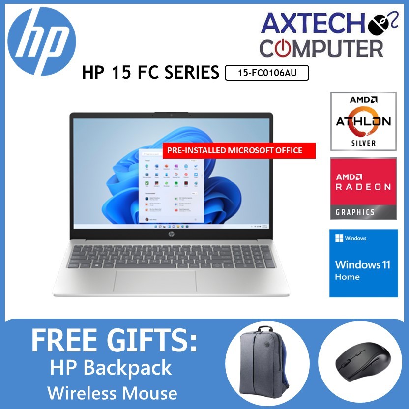 Hp 15 Fc0106au 156 Fhd Laptop Natural Silver Athlon 7120u 8gb 512gb Ssd Ati W11 Hs